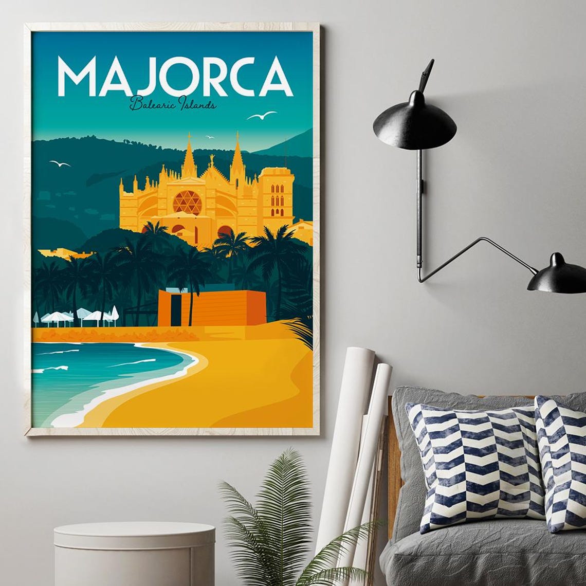 Majorca Travel Poster, Palma Mallorca, Balearic Islands, Spain, Print ...