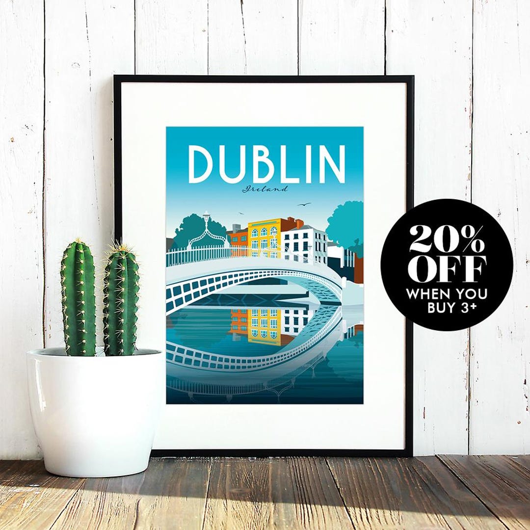 Dublin Travel Poster, Print, Vintage, Ireland, Ha Penny, Souvenir, Gift ...
