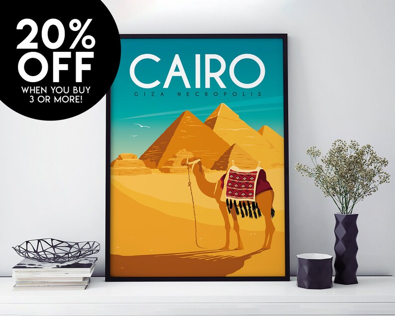 Cairo Egypt Travel Poster Pyramids of Giza Print Vintage - Etsy