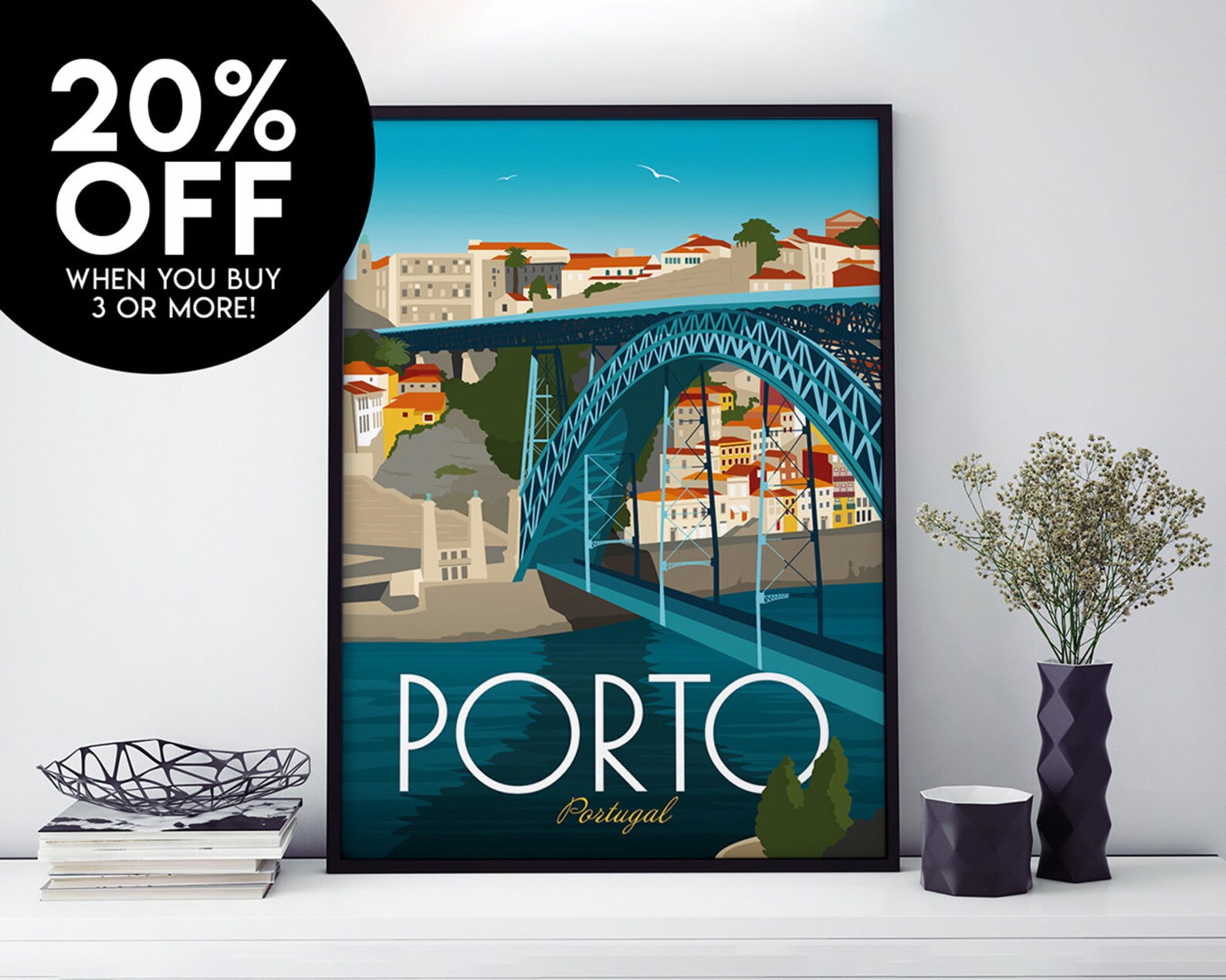 Porto Travel Poster Print Vintage Portugal Souvenir Gift - Etsy