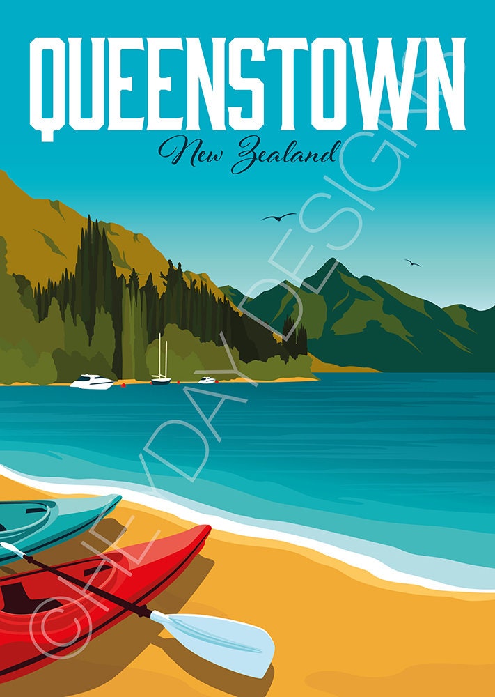 Queenstown Travel Poster New Zealand Print Vintage - Etsy UK