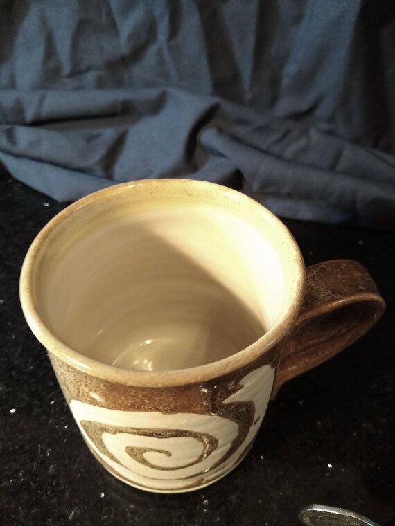 Hand made beaker hand thrown pottery stoneware cup with topaz & white ...