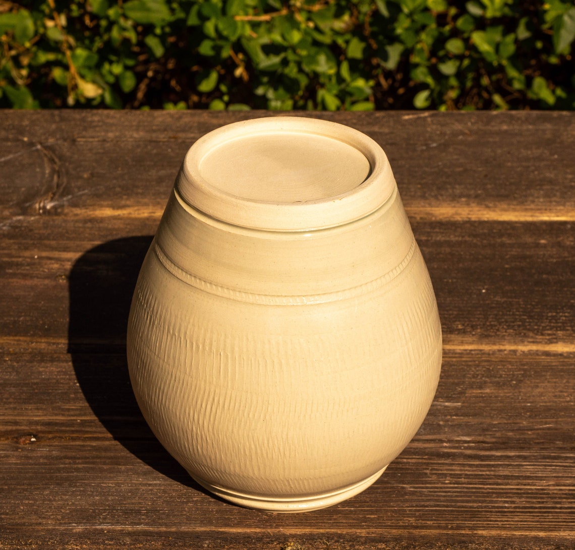 Lidded Pot Handmade on the Wheel, Thrown Stoneware Jar, Palest Blue ...