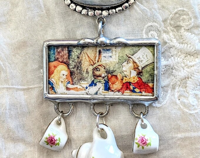 Alice in Wonderland Tea Party Soldered Glass Necklace With Tea Set and ...