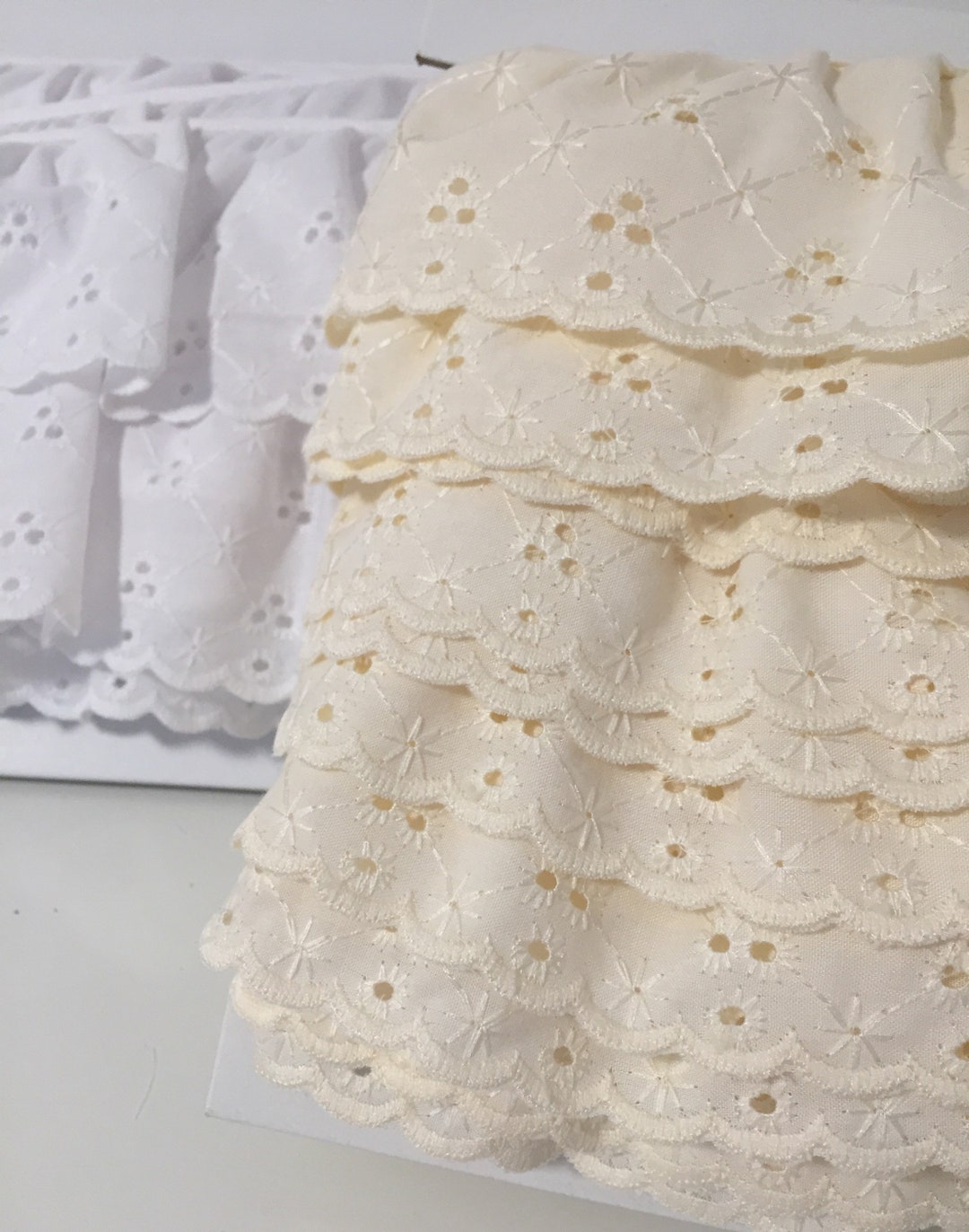 3 Inch Wide Frilled Eyelet Lace by the Yard, 75mm White Ruffled Eyelet ...