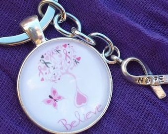 Pink ribbon keychain | Etsy
