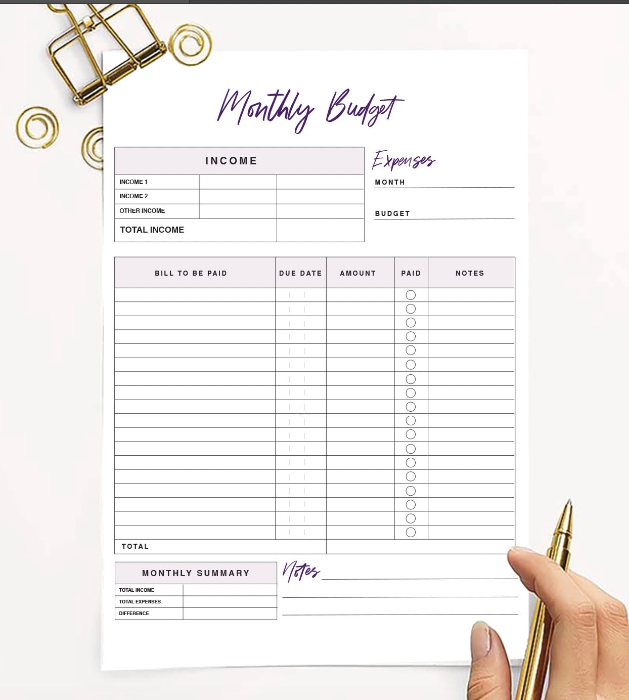 4 Pages - Printable Budget, Monthly Budget, Weekly Budget Expense ...