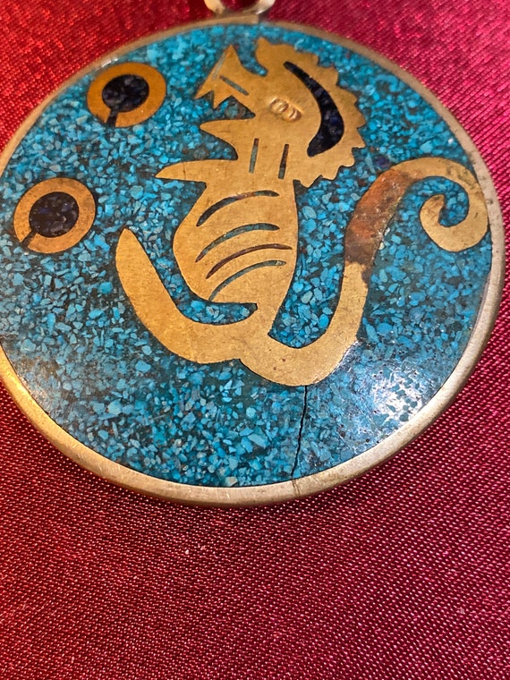 Native American Mosaic Aztec Turquoise Two Sided Pend… - Gem