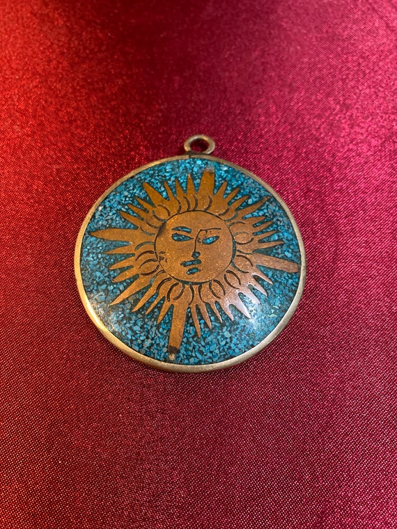 Native American Mosaic Aztec Turquoise Two Sided Pend… - Gem