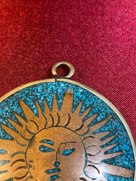Native American Mosaic Aztec Turquoise Two Sided Pend… - Gem