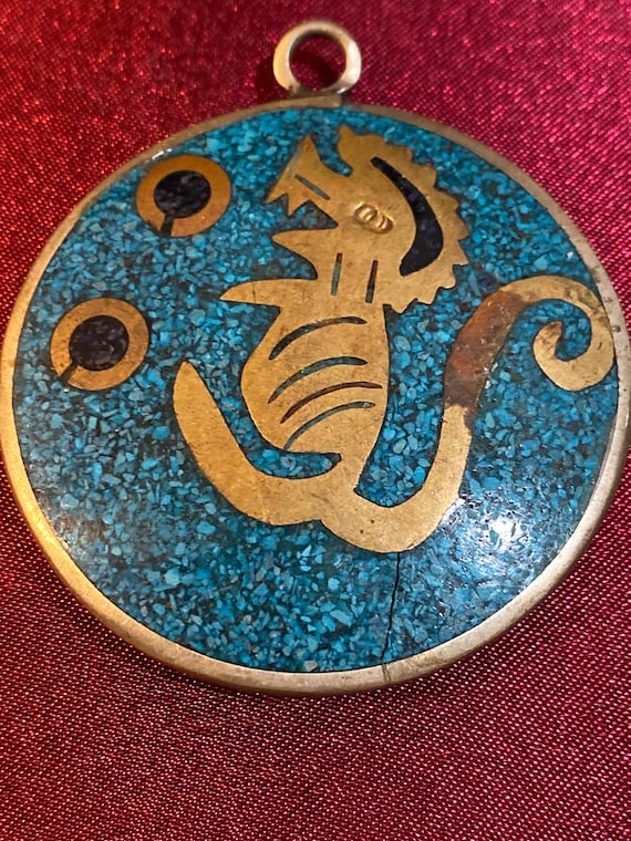 Native American Mosaic Aztec Turquoise Two Sided Pend… - Gem