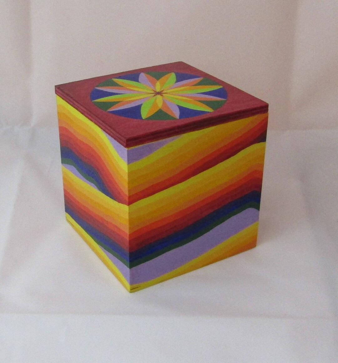 Hand Painted Wooden Cube Box - Etsy