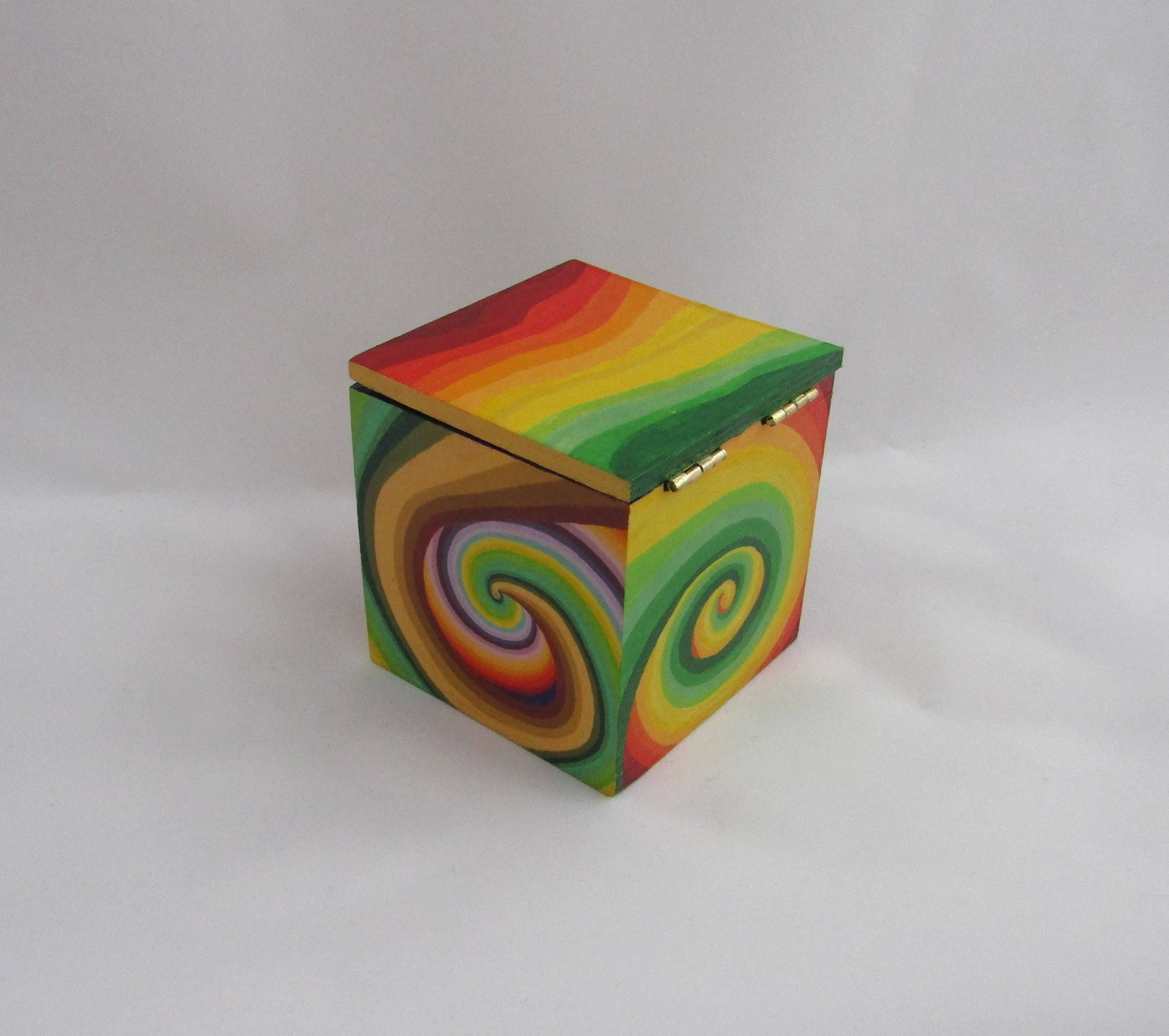 Hand Painted Wooden Cube Box - Etsy