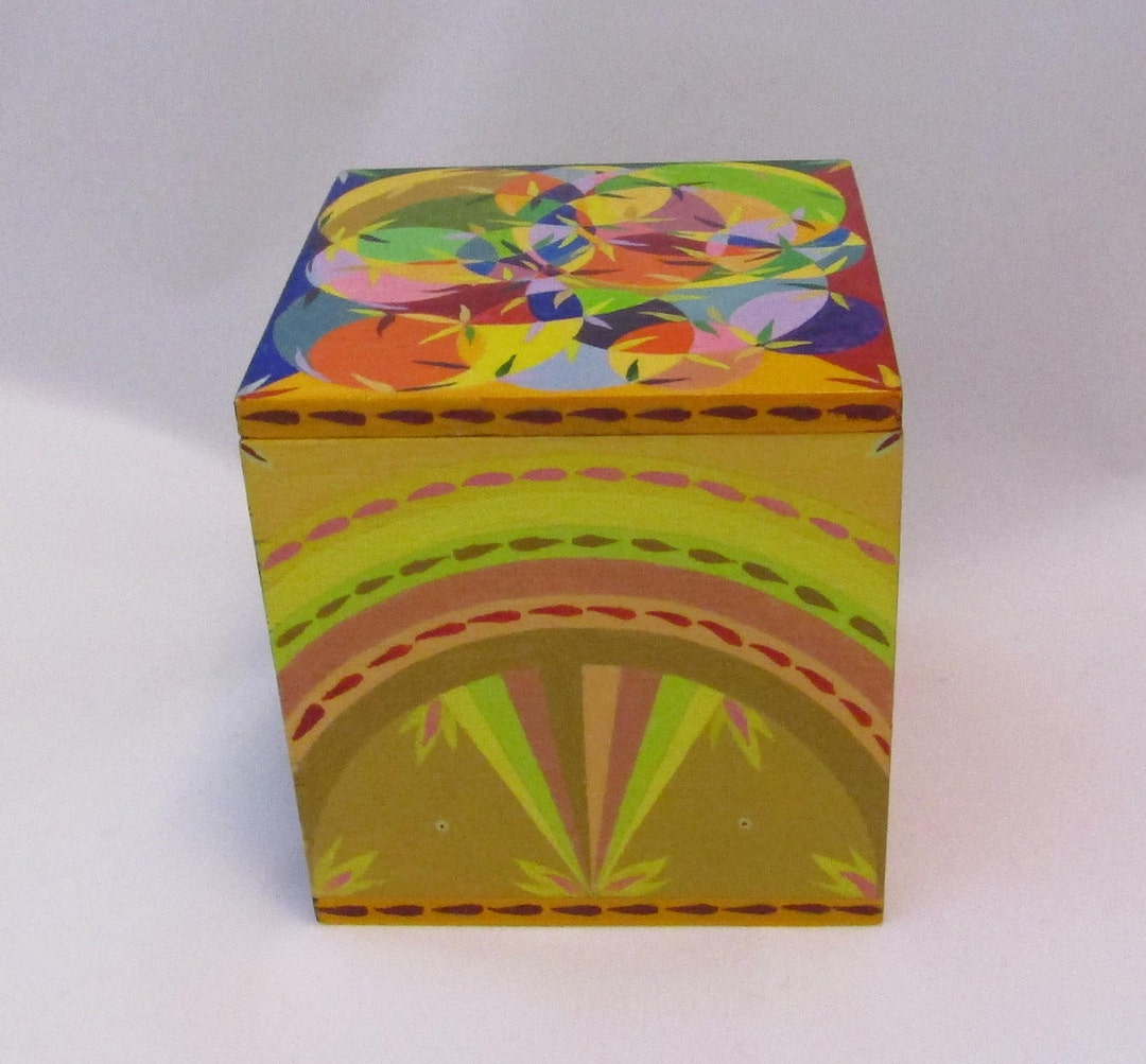 Hand Painted Wooden Cube Box - Etsy