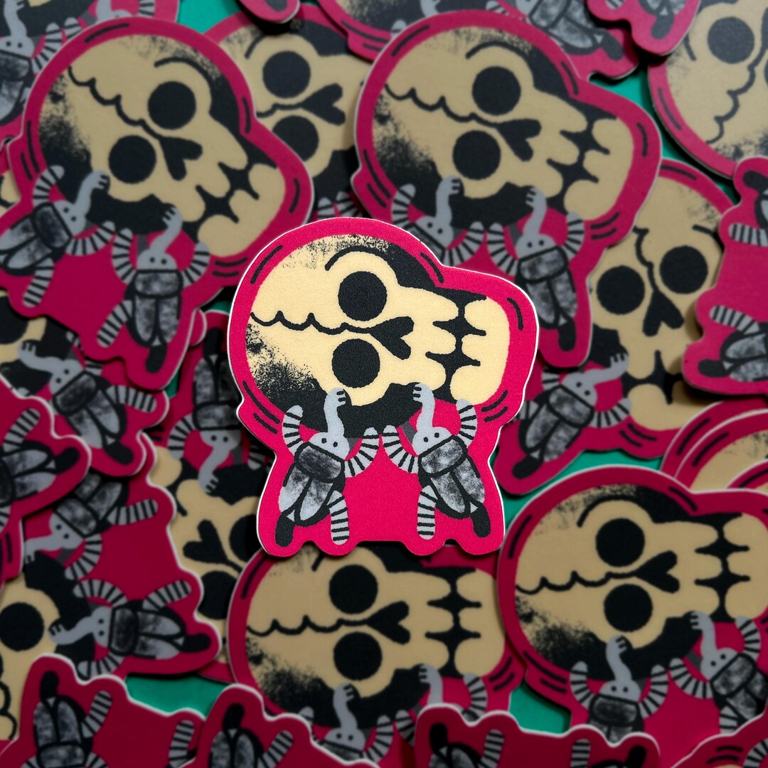 Rollin' Bones - Insect Bug Skull Illustration Sticker - Etsy