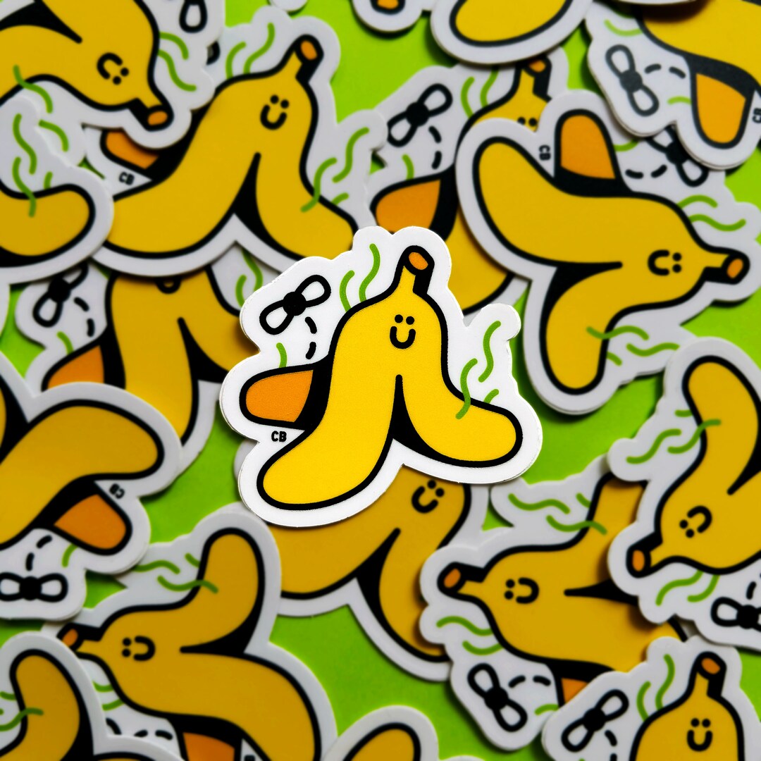 Stinky Banana Happy Smelly Yellow Sticker Illustration - Etsy