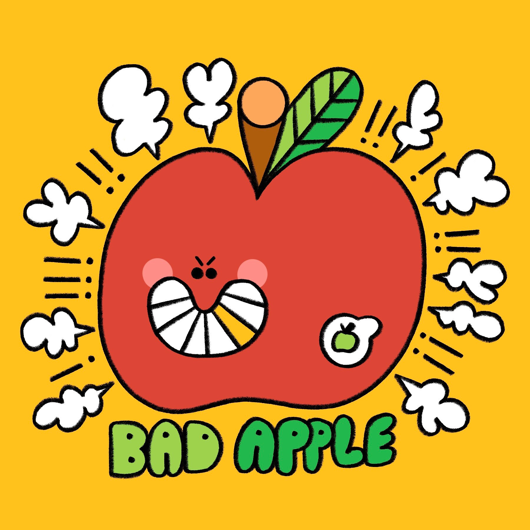 Bad Apple Art Print 5 X 5 Fruit Angry Apple Pie Illustration Kitchen - Etsy