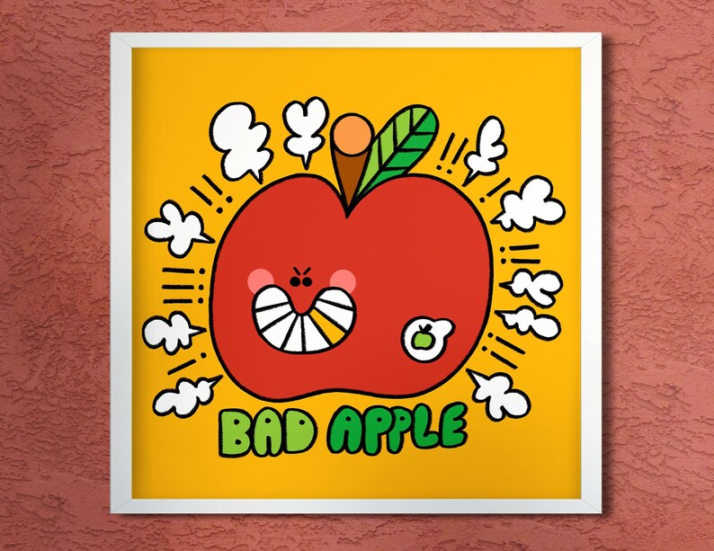 Bad Apple Art Print 5 X 5 Fruit Angry Apple Pie Illustration Kitchen - Etsy