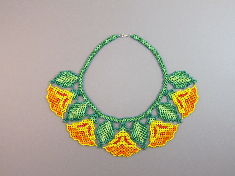 Huichol Necklace Huichol Flowers Huichol Jewelry Mexican Etsy