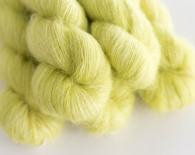 Mohair Silk Yarn ONE Skein CHARTREUSE Lace Weight Hand Dyed Yarn Fuzzy ...