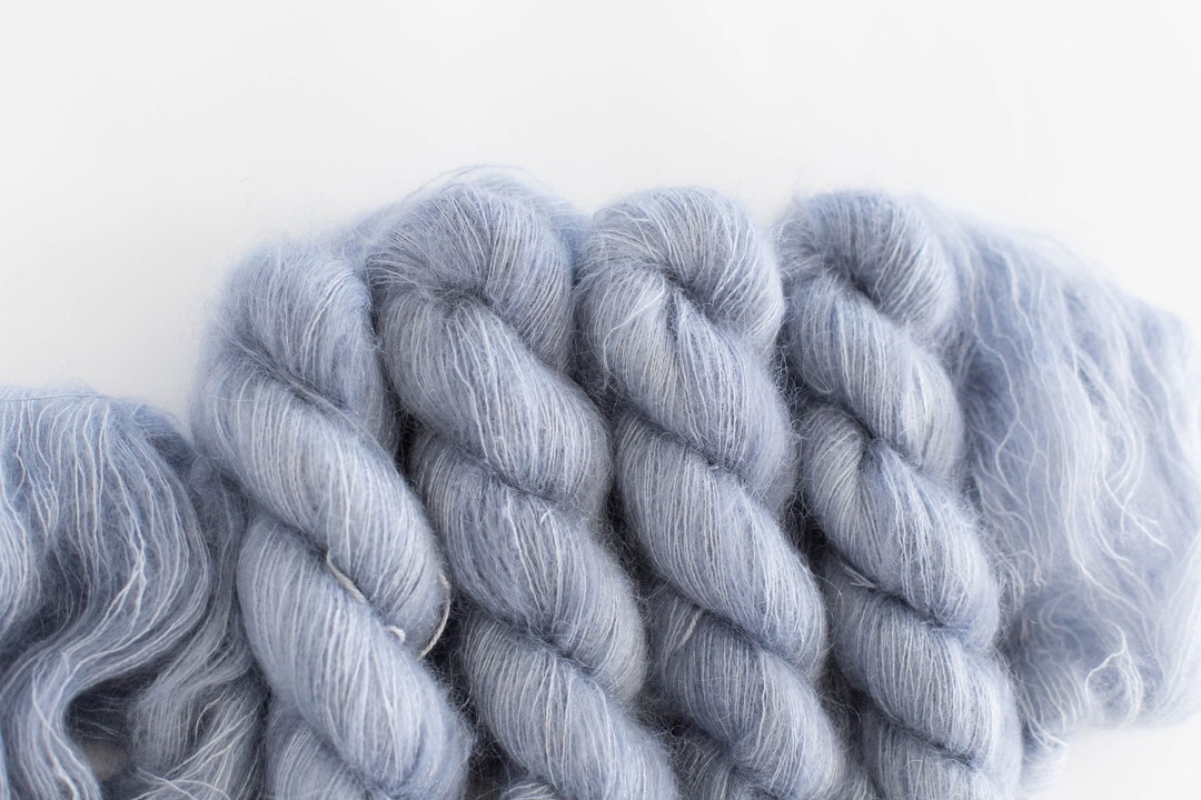 Mohair Silk Yarn ONE Skein SKY BLUE Lace Weight Hand Dyed Yarn Fuzzy ...