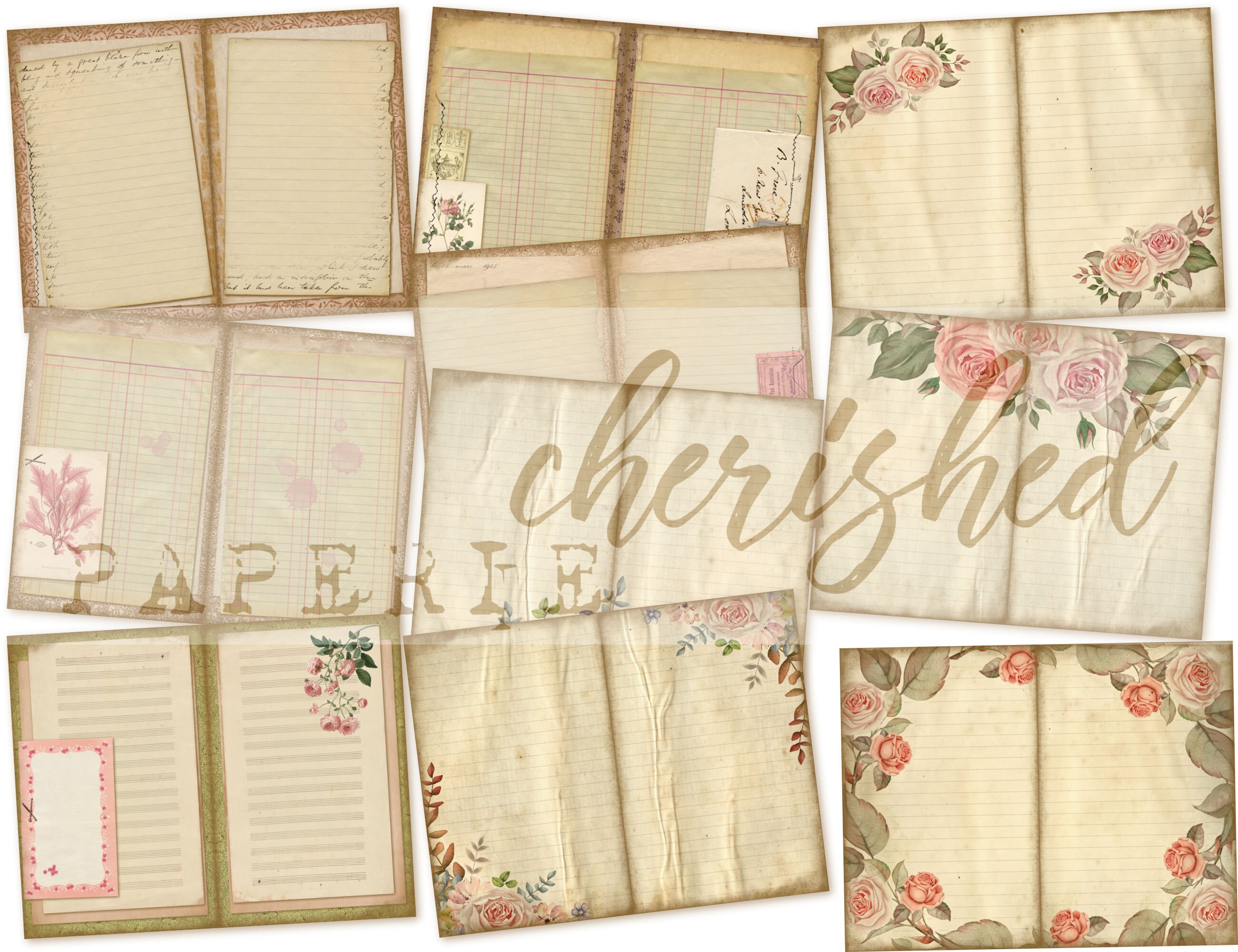 Pink Rose Vintage Grungy Printable Journal Kit - Etsy