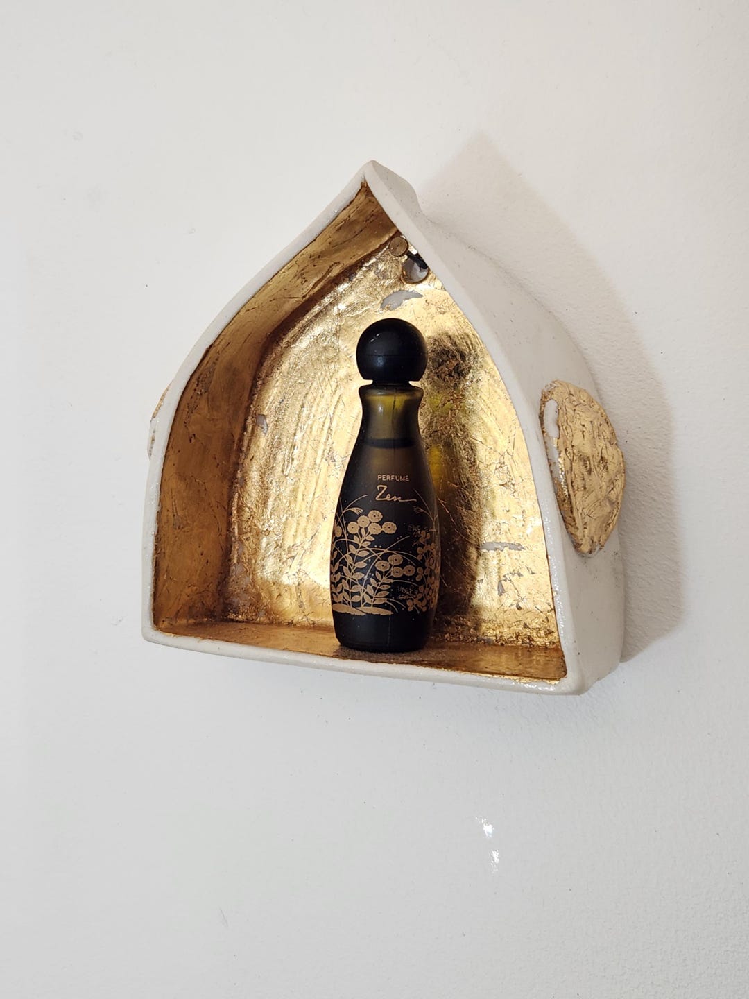 Gold Shrine; Porcelain Shrine, Tiny Wall Hanging Altar, Distressed ...
