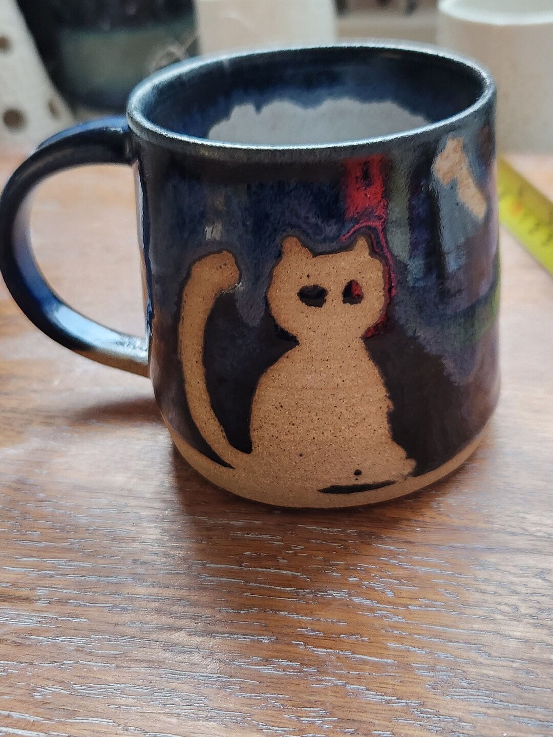 Handmade Cat Mug in Stoneware Clay With Blue Glaze and Pawprints - Etsy