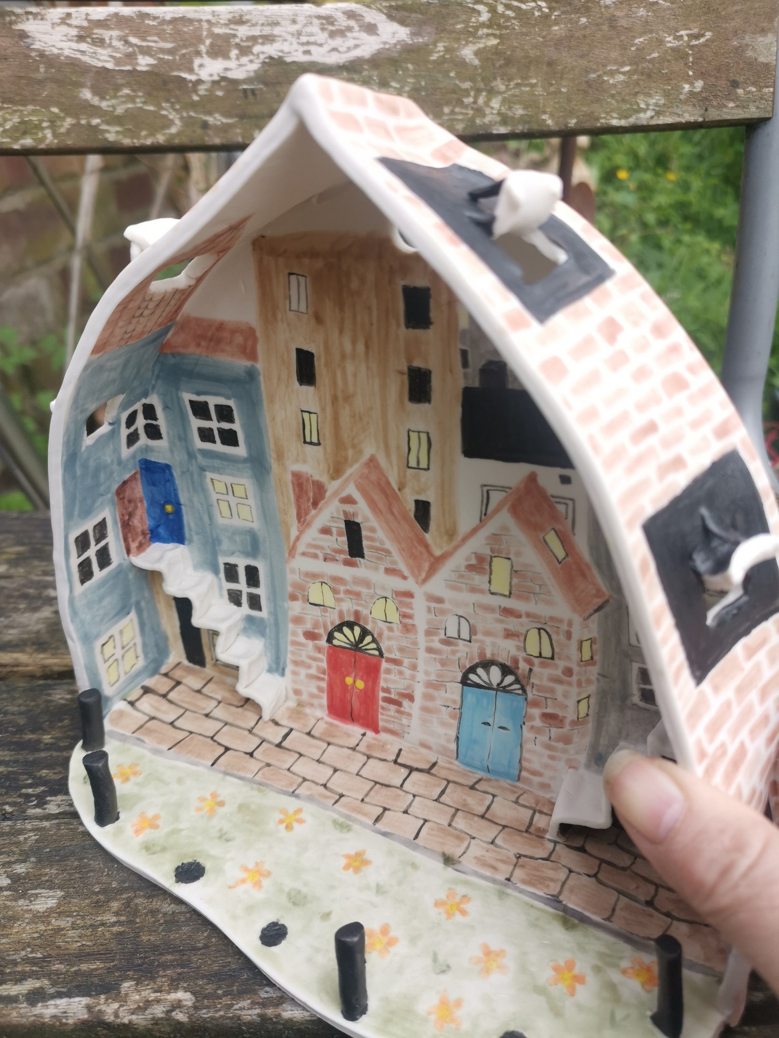 Cityscape Window Shrine. Handmade Porcelain Wall Art, Houses Painting ...