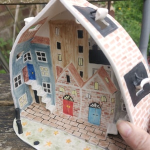 Cityscape Window Shrine. Handmade Porcelain Wall Art, Houses Painting ...