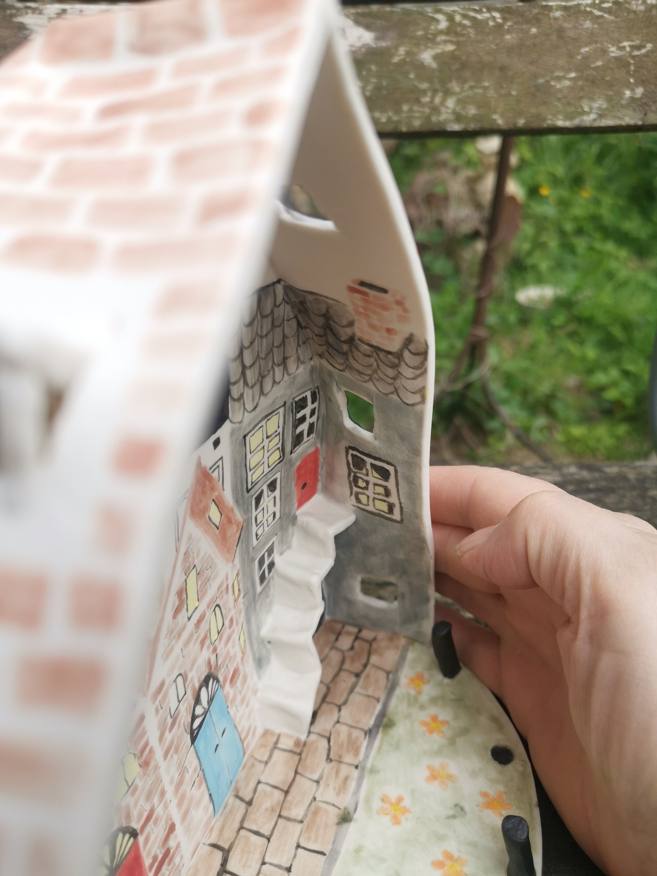 Cityscape Window Shrine. Handmade Porcelain Wall Art, Houses Painting ...
