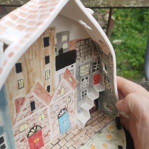 Cityscape Window Shrine. Handmade Porcelain Wall Art, Houses Painting ...