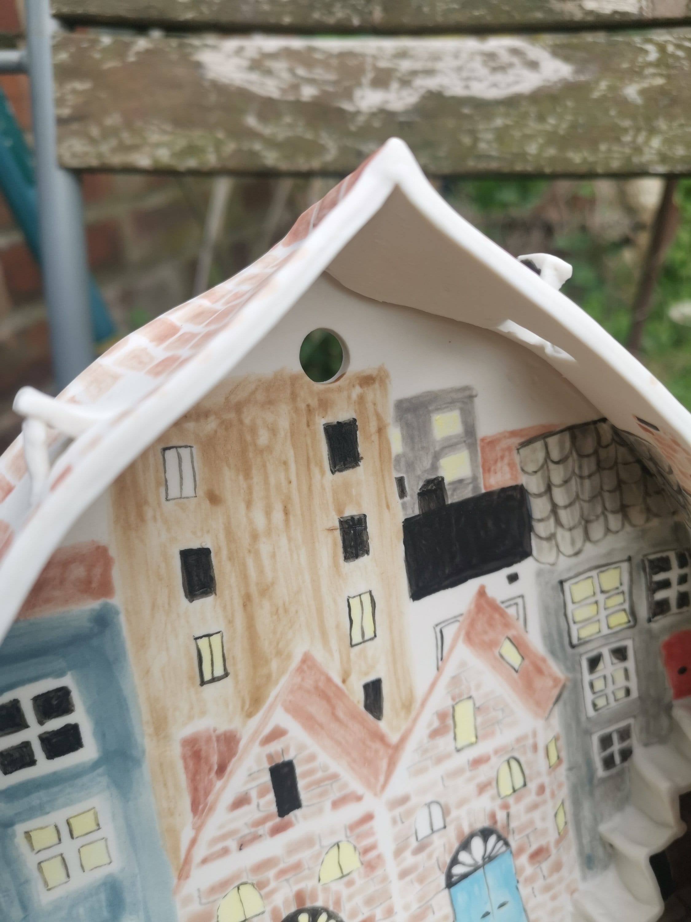 Cityscape Window Shrine. Handmade Porcelain Wall Art, Houses Painting ...
