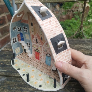 Cityscape Window Shrine. Handmade Porcelain Wall Art, Houses Painting ...