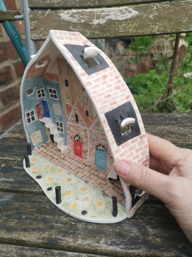 Cityscape Window Shrine. Handmade Porcelain Wall Art, Houses Painting ...