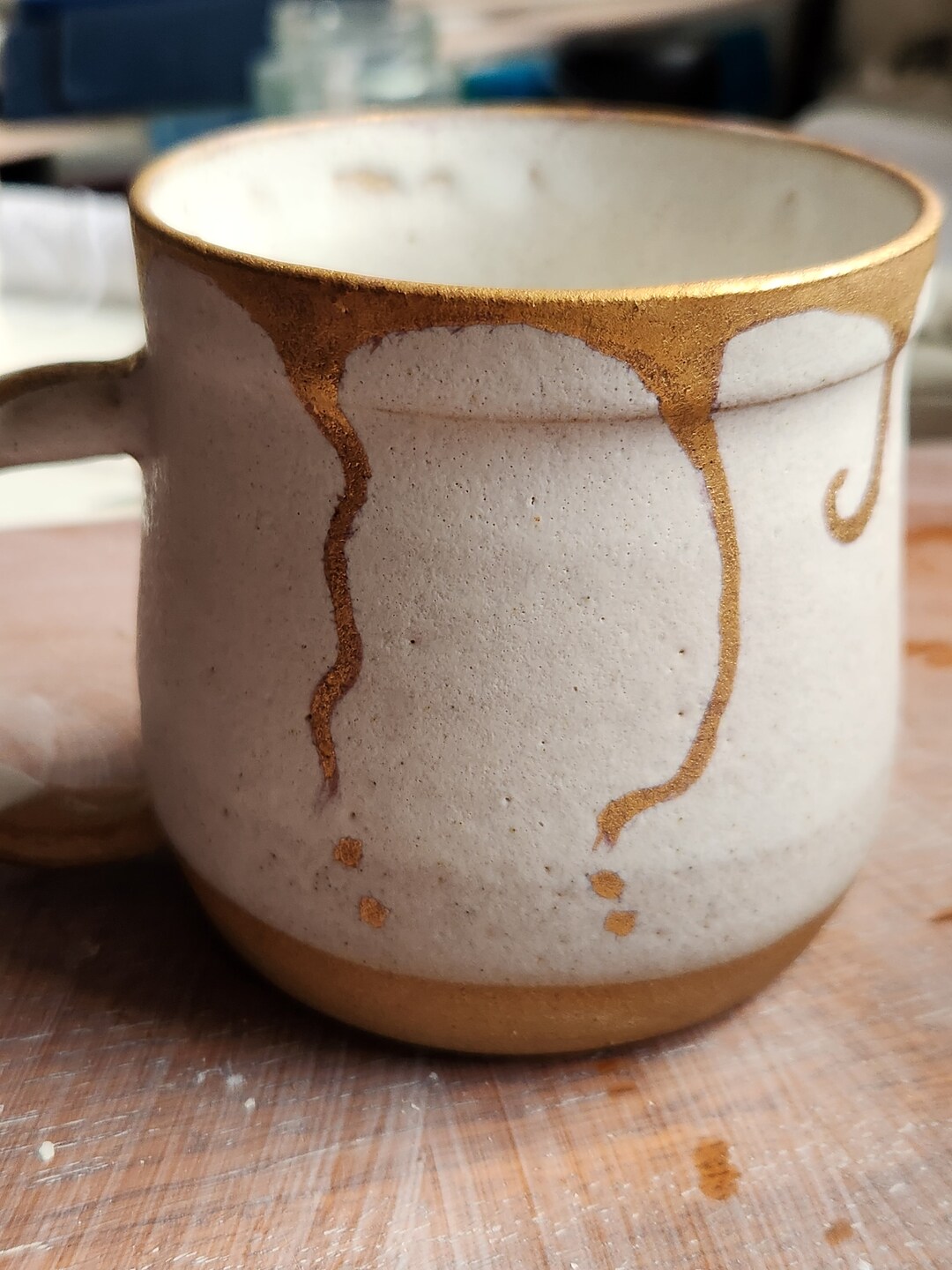 White Glazed Toasted Stoneware Mug With 22ct Gold Detail, Handmade in ...