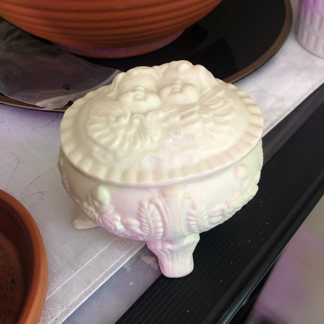 Vintage Porcelain Powder Pot 1960s Cherub Trinket Dish Porcelain ...