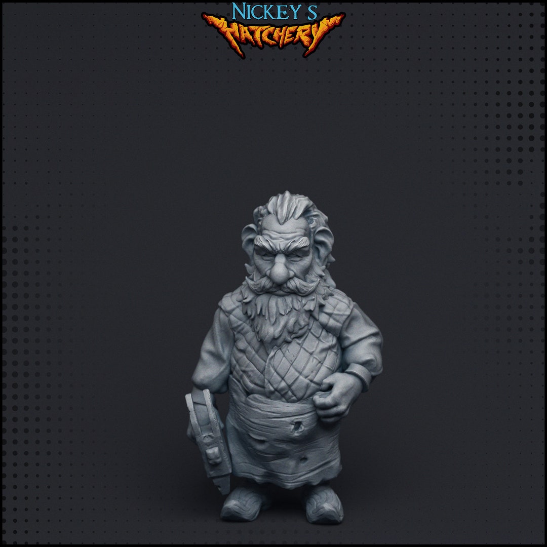 Gnome Blacksmith, Gnome Craftsman Miniature 03, for 28mm and 32mm ...