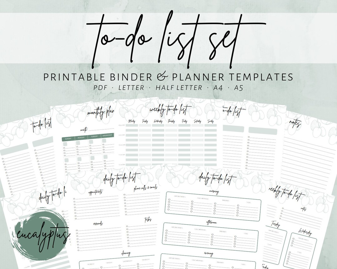 To-do List Set // Eucalyptus // Binder Printables // Instant Download ...