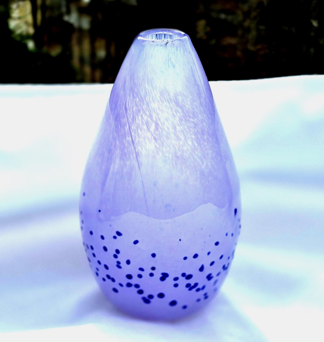 Handblown Textured Glass Vase, Mauve With Blue Accent Dots - Etsy