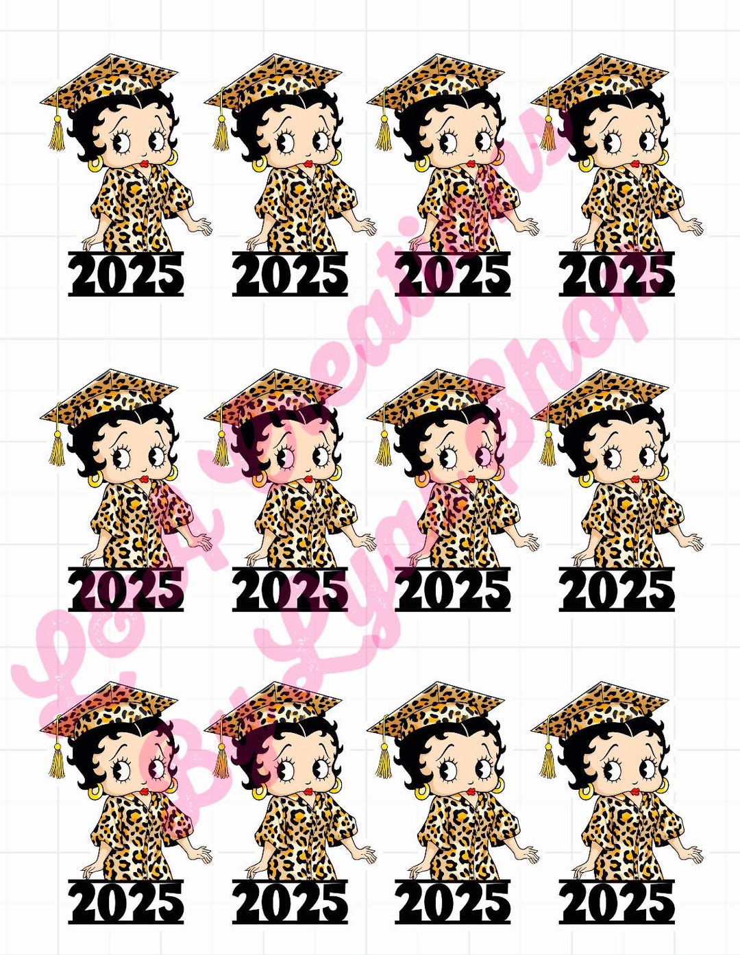 12pcs- Betty Boop Leopard Graduation Cupcake Toppers - Etsy