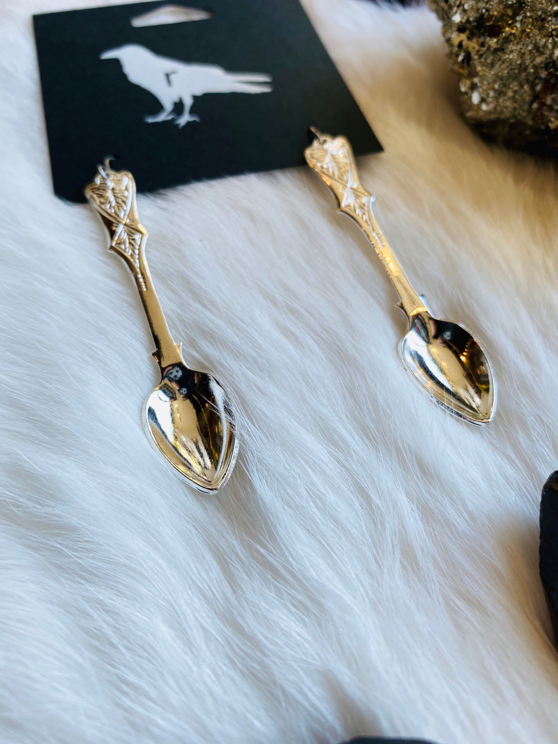 The little silver spoon earrings // ravenstone earrings // | Etsy