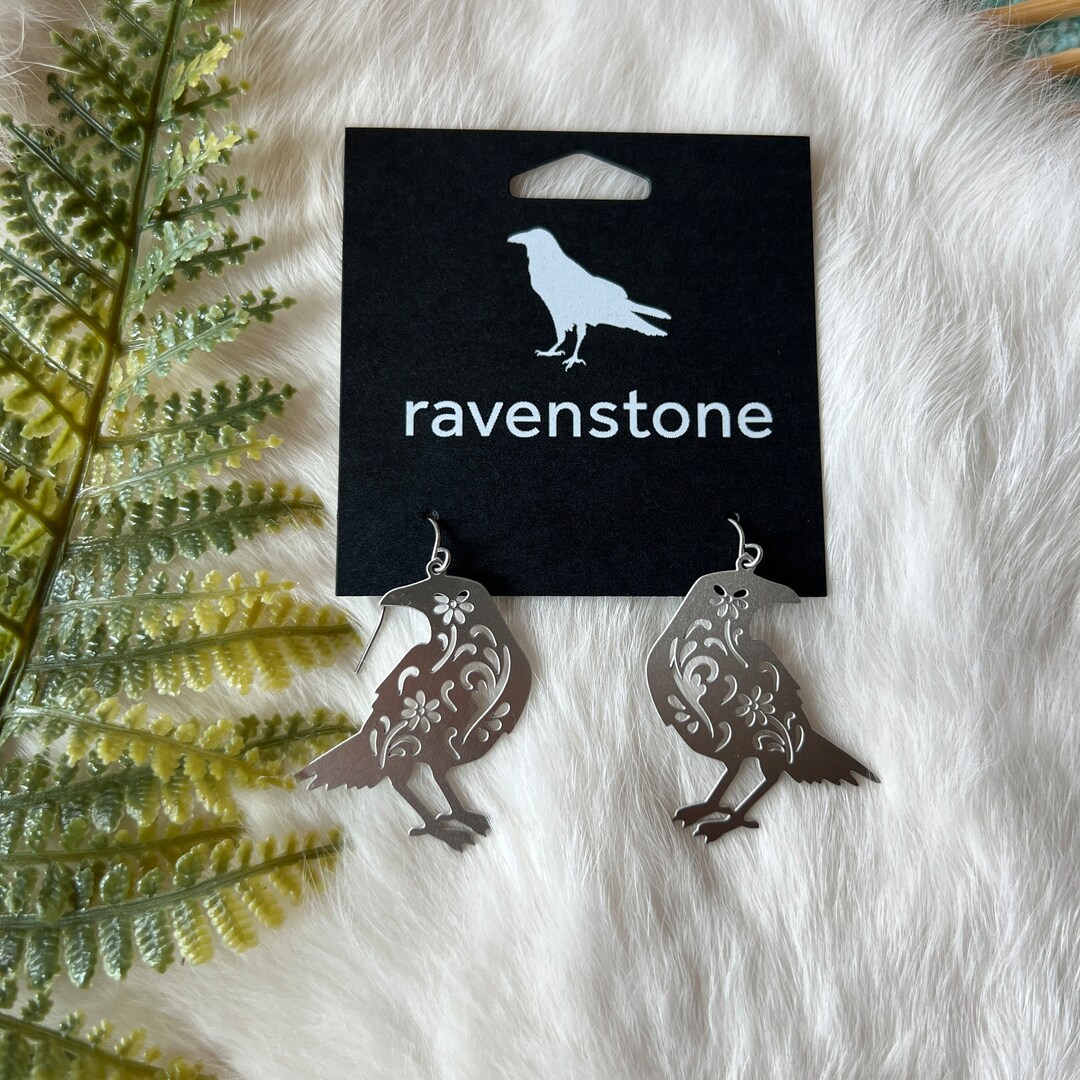 The Silver Floral Raven Earrings | Ravenstone | Nickel-free Jewelry - Etsy