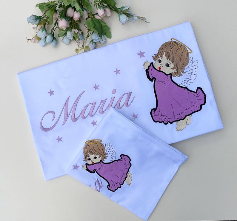 Personalized Embroidered Angel Baby Cot Bedding Set Fitted - Etsy