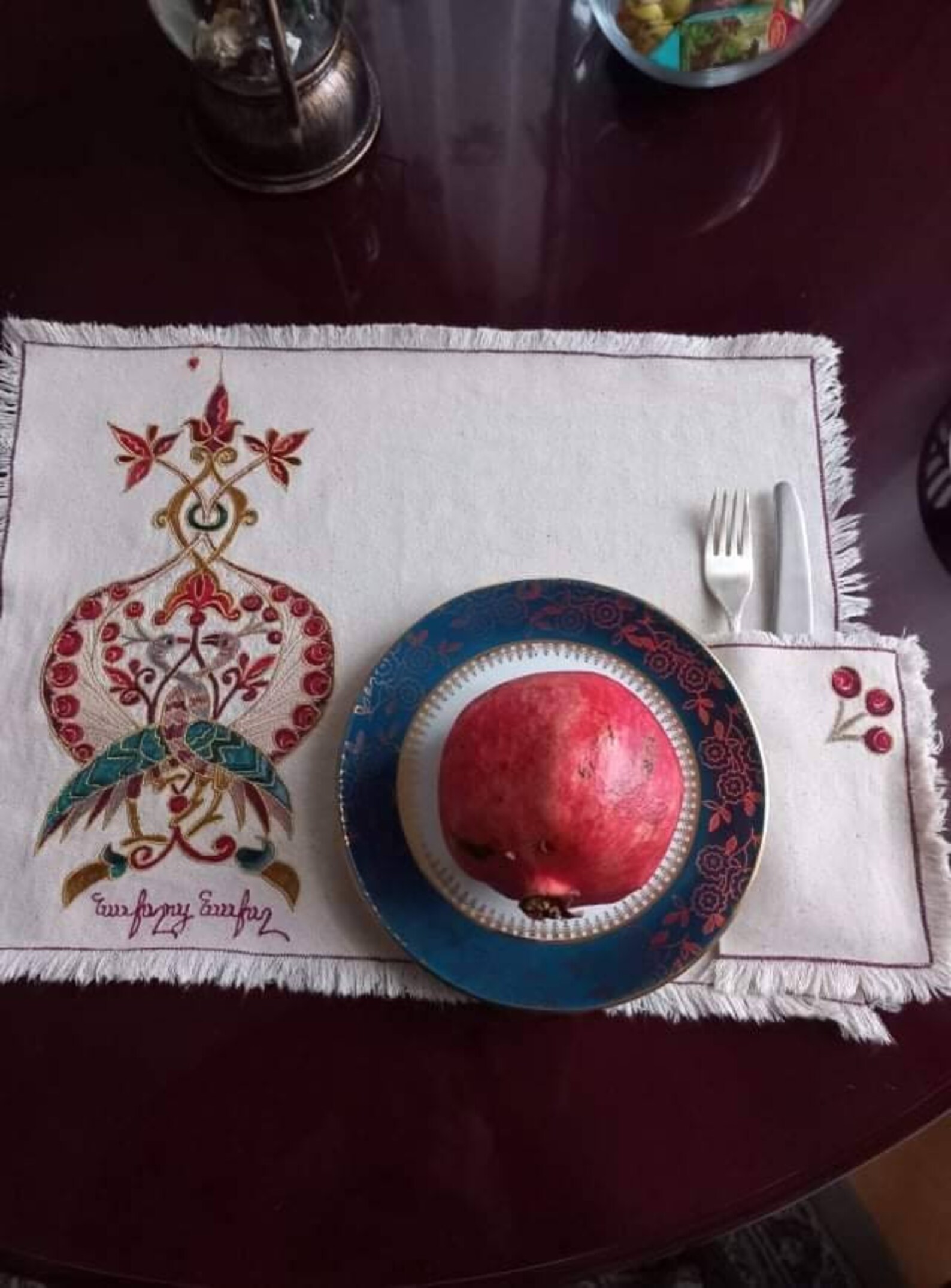 Armenian Traditional Design Pomegranate Embroidered Table | Etsy