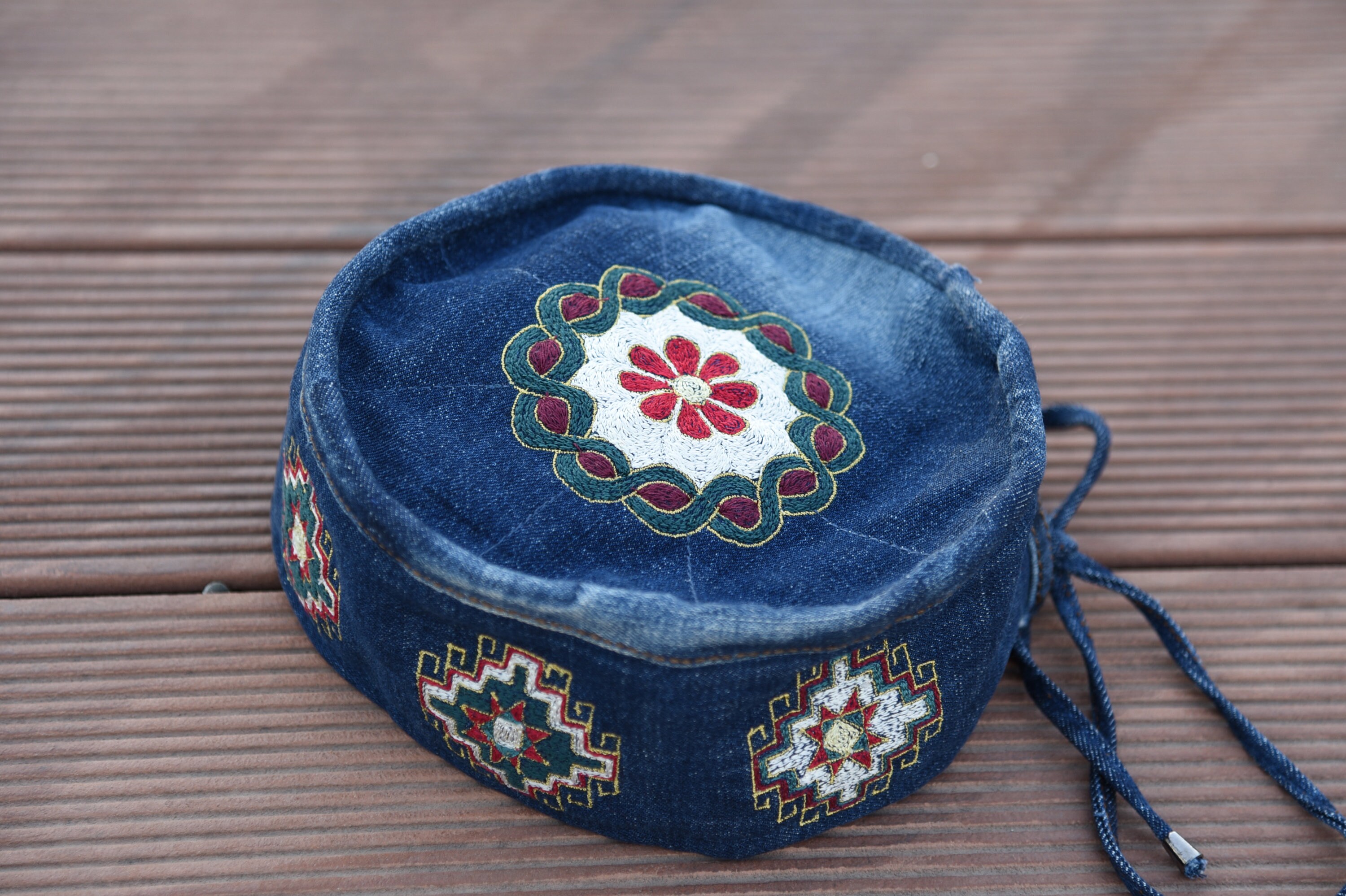 Denim Cap With Ethnic Embroidery Armenian Taraz Hat With Traditional ...