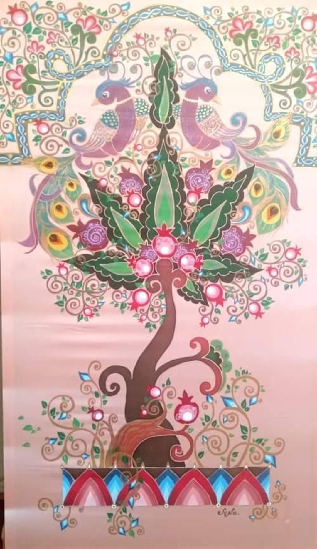 Birds of Divinity Handmade Batik Wall Art With Pomegranates and ...