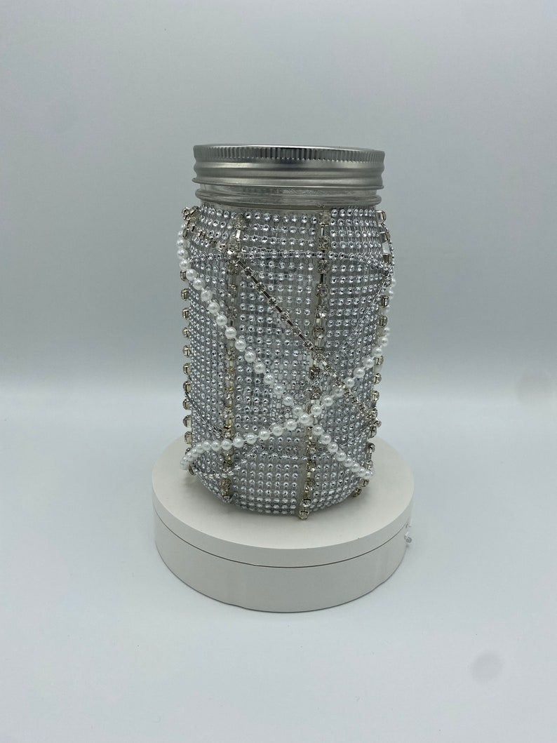 Mason Jar With Sliver Rhinestones and Pearls - Etsy