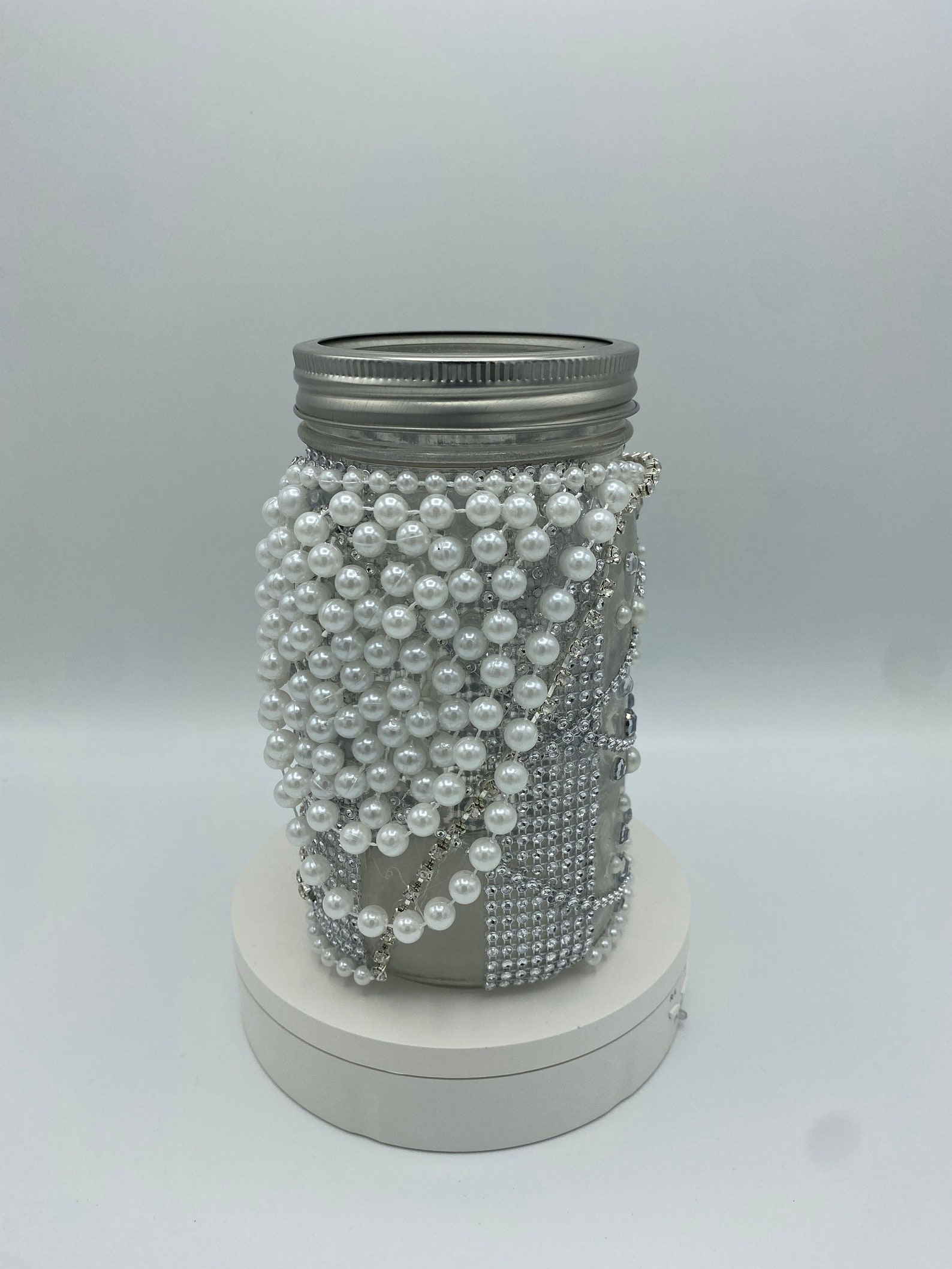 Mason Jar With Sliver Rhinestones and Pearls - Etsy