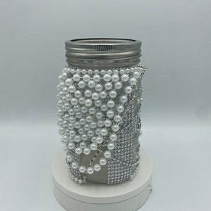 Mason Jar With Sliver Rhinestones and Pearls - Etsy
